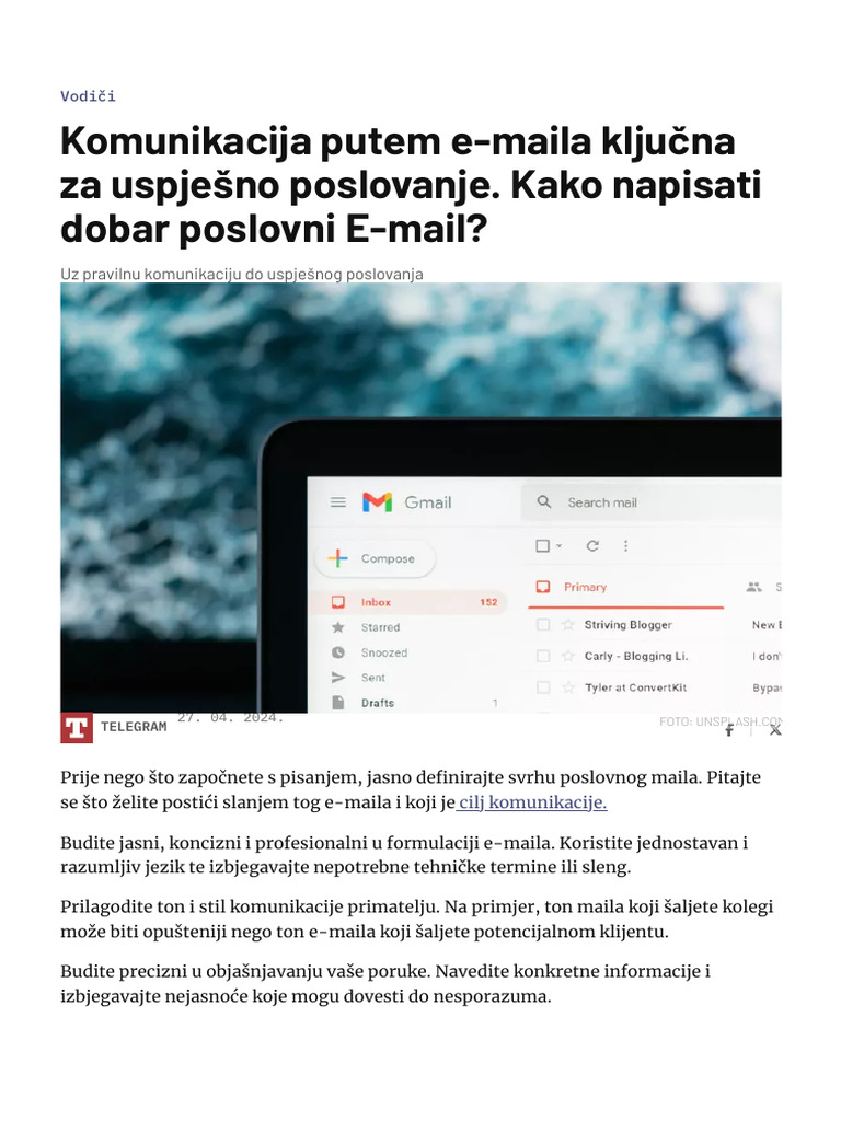 Poslovni Mail - Primjer Kako Dobro Napisati Poslovni Mail - Telegram ...