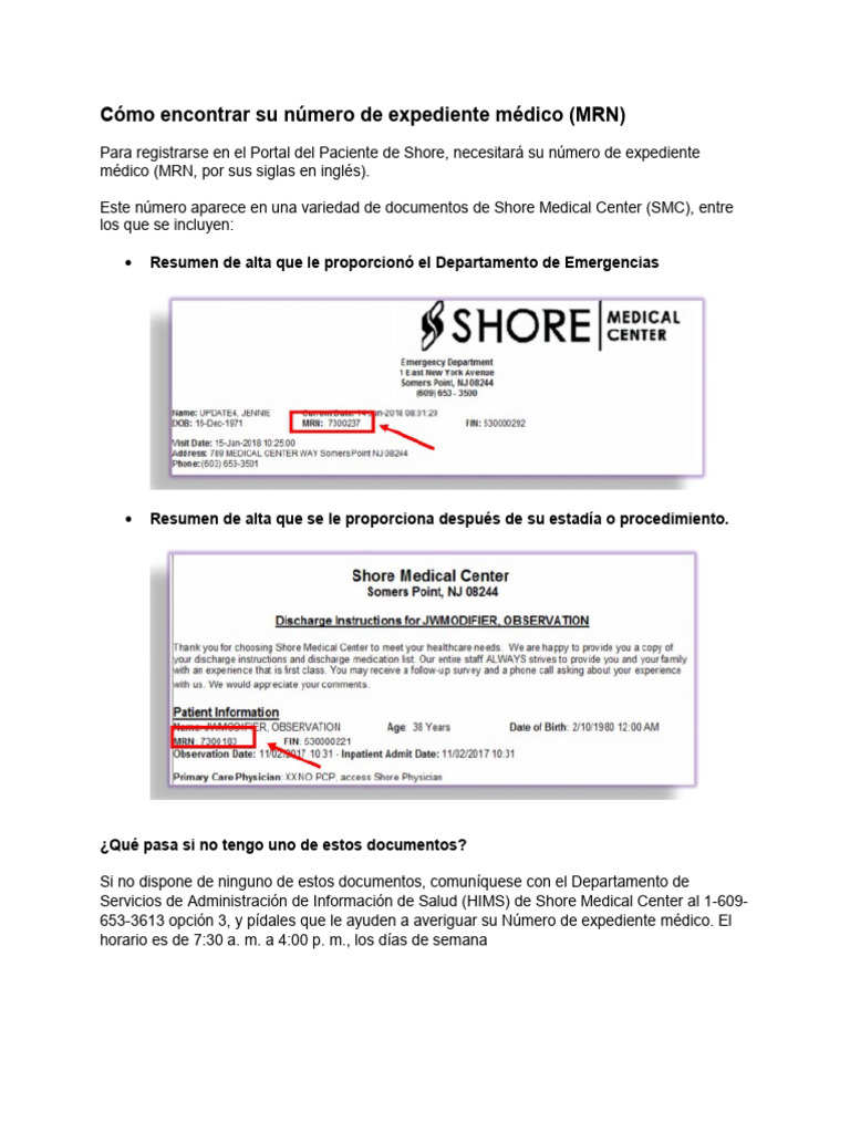 Finding Your Medical Record Number Spanish | PDF
