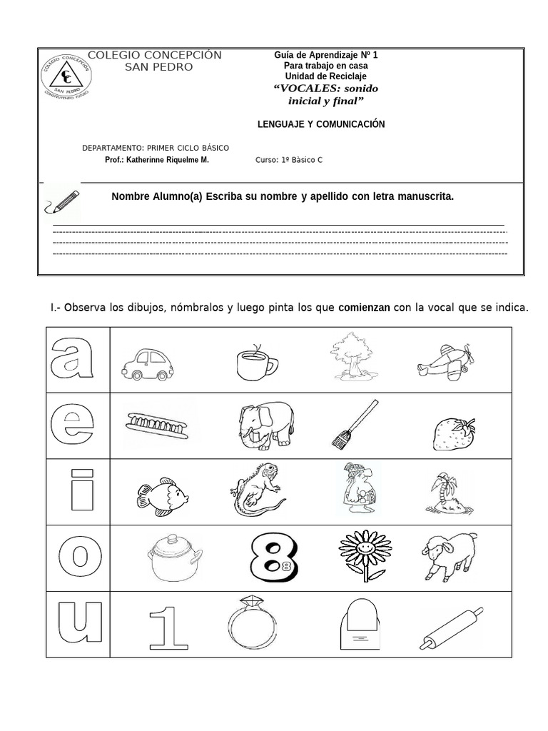 Actividades de Vocales para 1º Básico | PDF