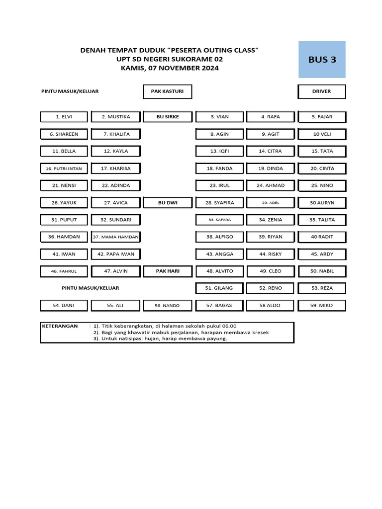 Denah Tempat Duduk Bus 3 | PDF
