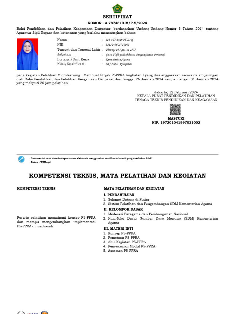 Iif Syaripah - Sertifikat P5P2RA | PDF
