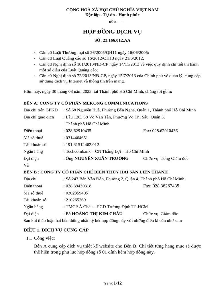 230407.[MKC revised] MKC x Liên Thành - Hợp đồng website | PDF