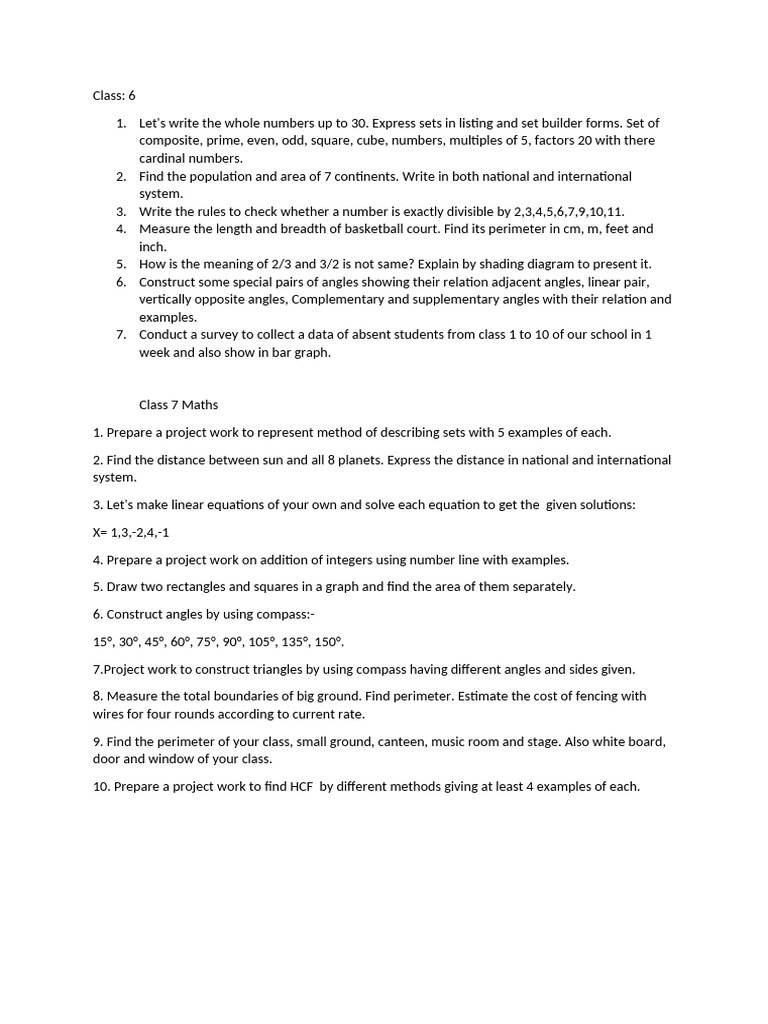Math Projects and Activities for Classes 6-7 | PDF