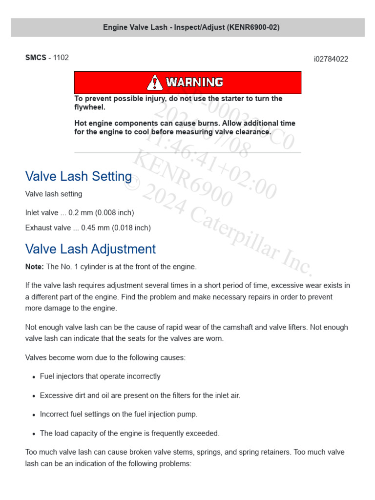Valve Lash Adjustment Procedure | PDF | Machines | Engineering