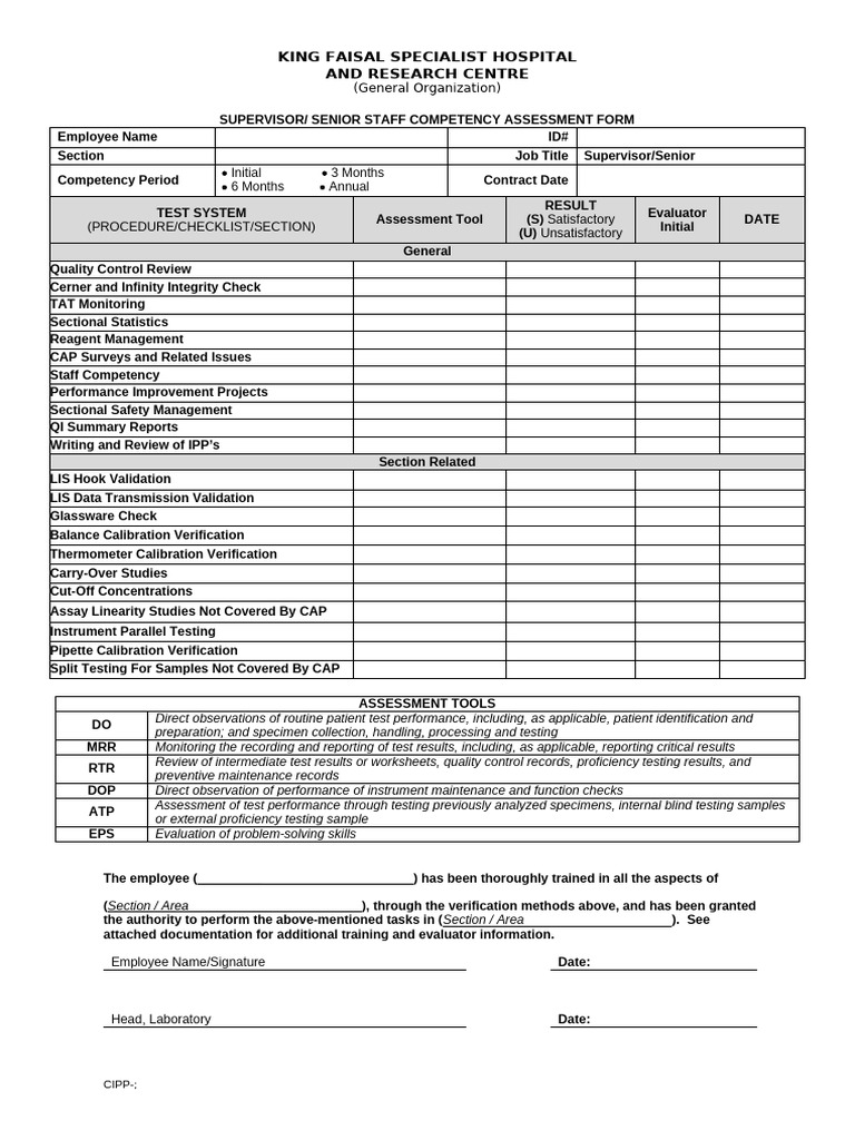 Supervisor - Senior Staff Competency Assessment Form | PDF