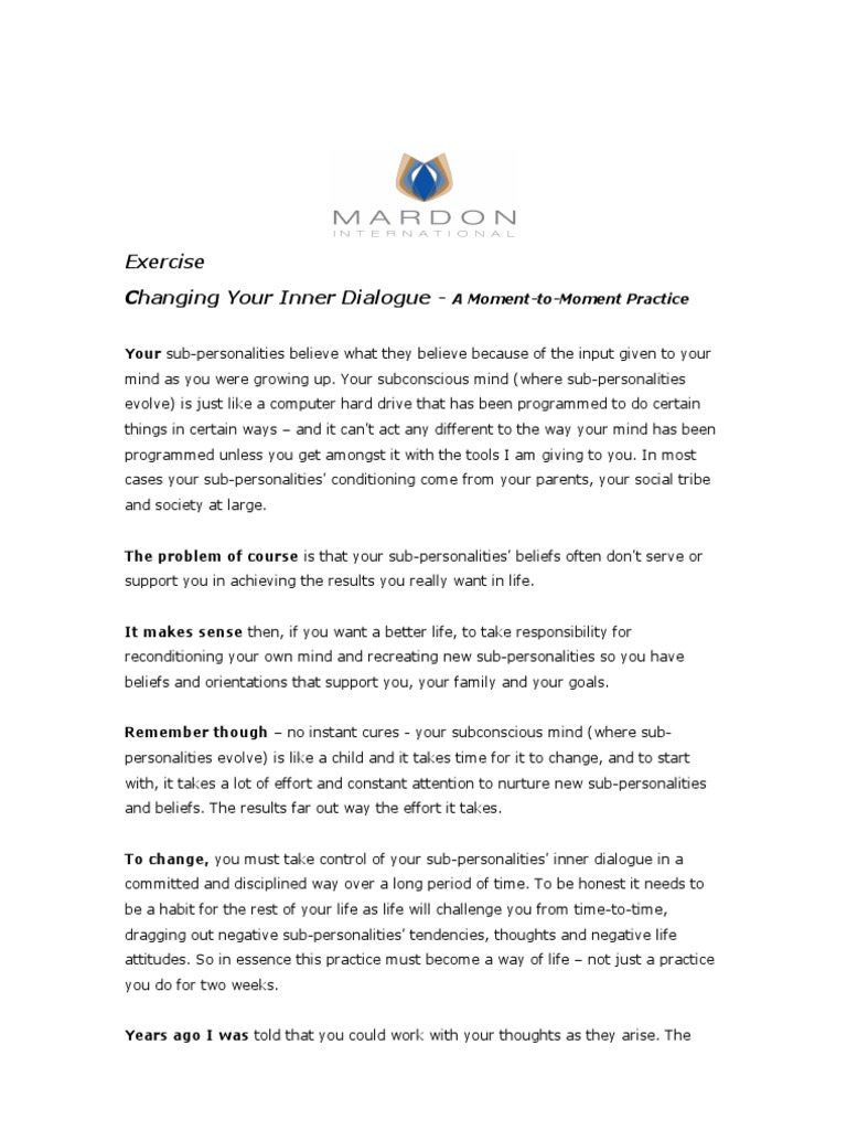 Changing Your Internal Dialogue | Download Free PDF | Thought | Mind