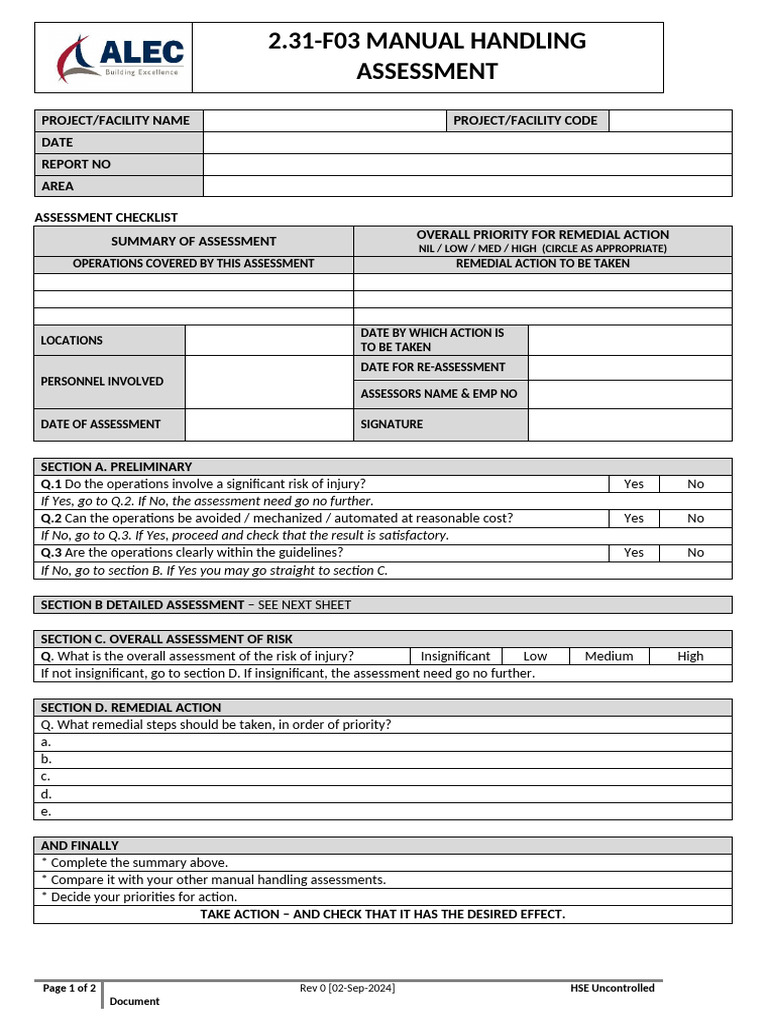 2.31-F03 Manual Handling Assessment | PDF | Safety | Occupational ...
