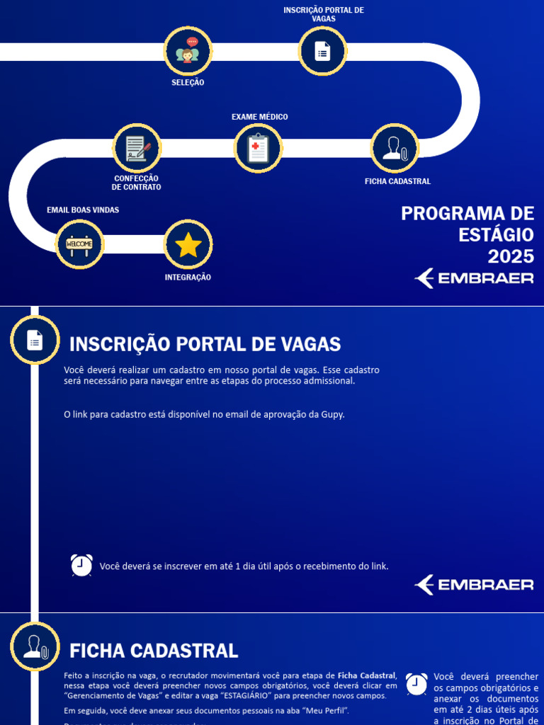 Processo Admissional - Programa de Estágio Embraer 2025.1 | PDF