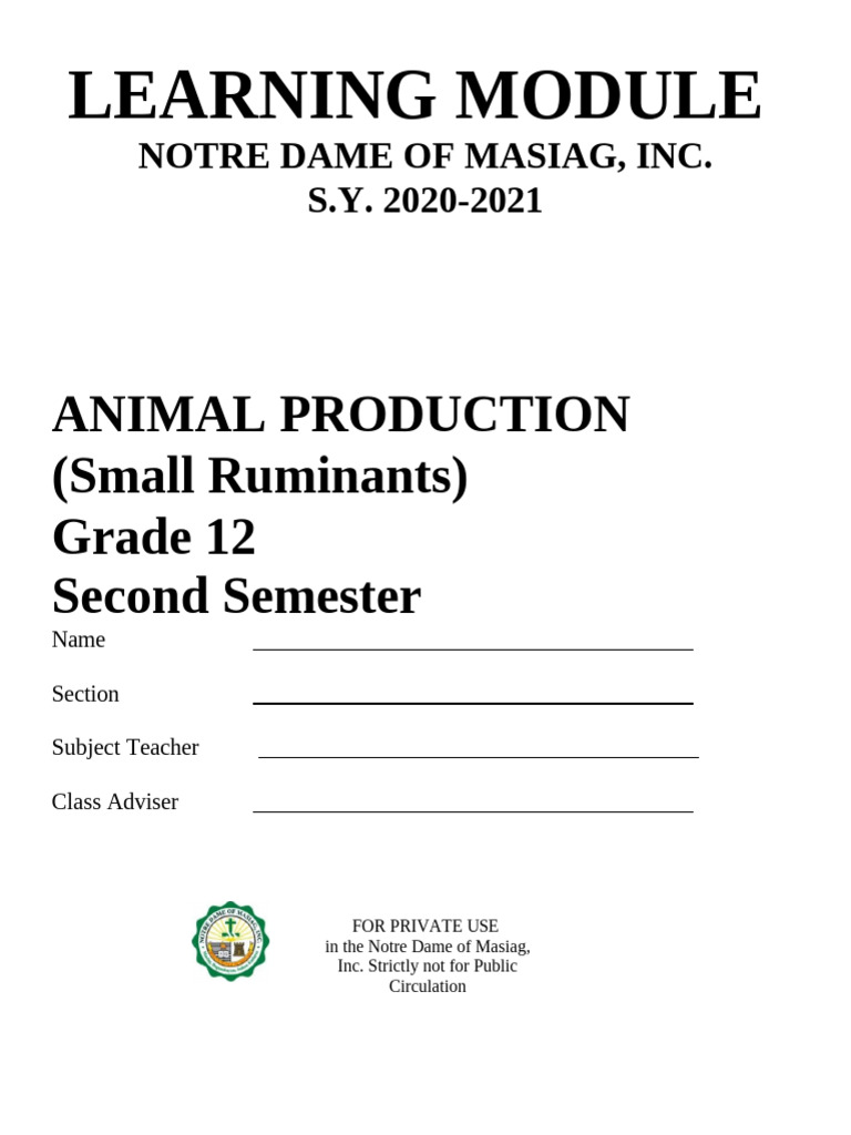 Animal Production Small Ruminants Learning Module | PDF | Sheep | Goat