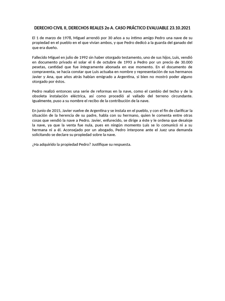 Caso Evaluable | PDF | Posesión (Ley) | Ley común