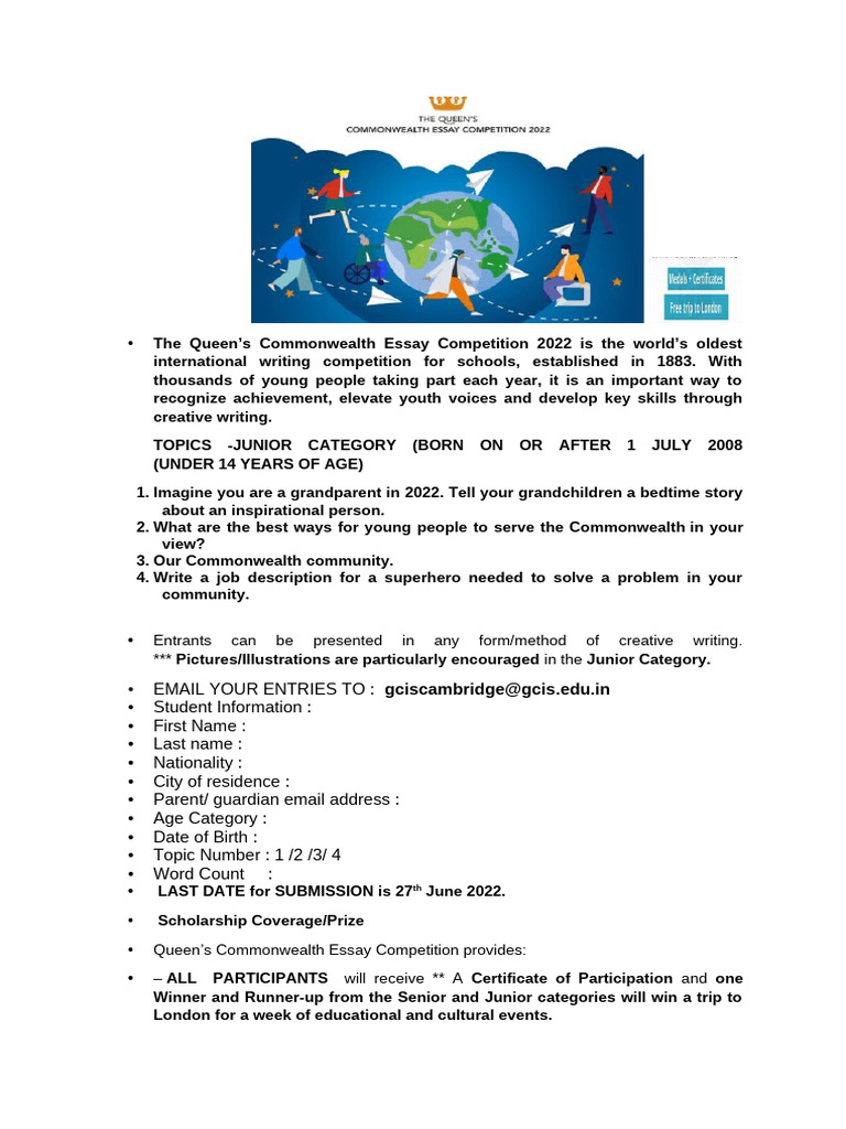 The Queens Commonwealth Junior Essay Competition - 2022 | PDF