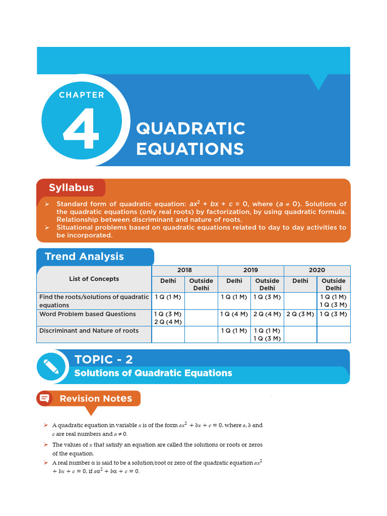 Quadratic Equations: Concepts & Solutions | PDF | Quadratic Equation ...