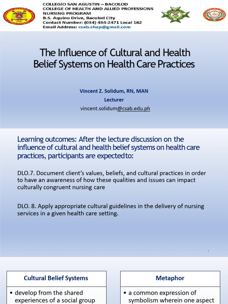 NCM 120 Part 3b The Influence of Cultural and Health Belief Systems On ...