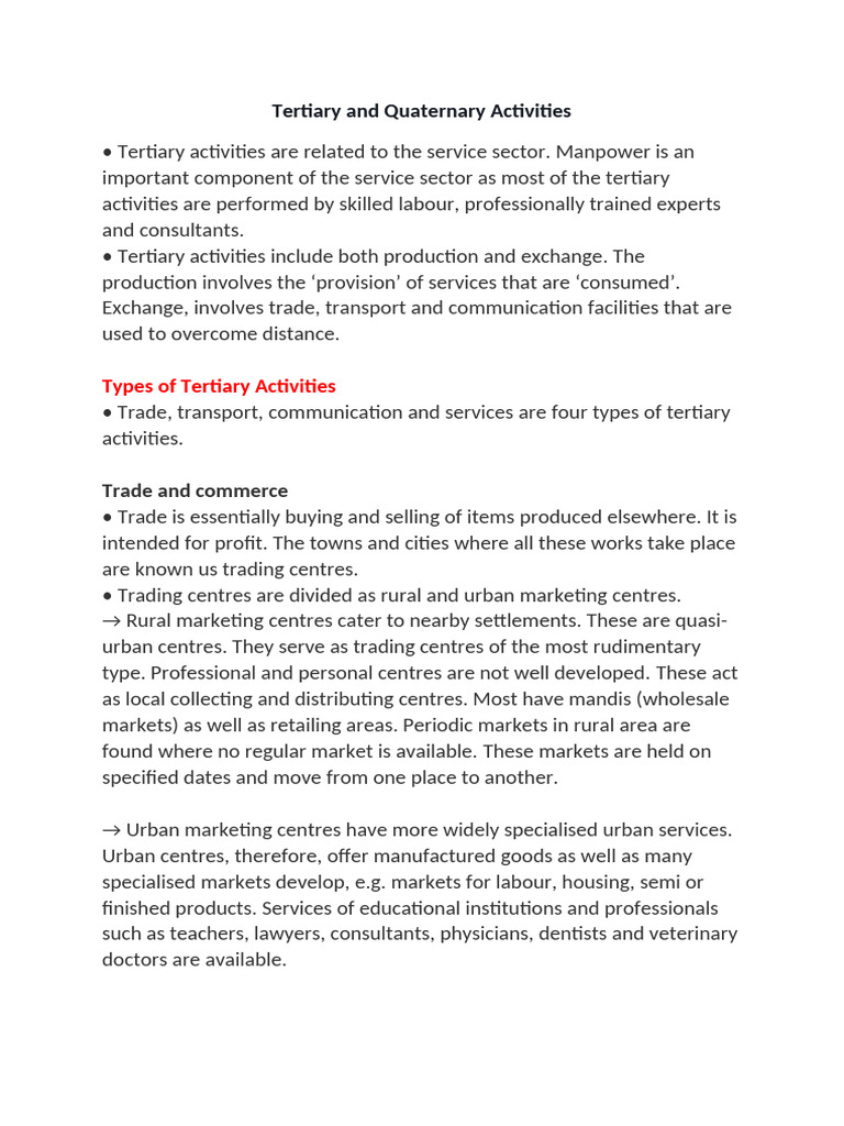 Tertiary and Quaternary Activities | PDF | Tourism | Retail