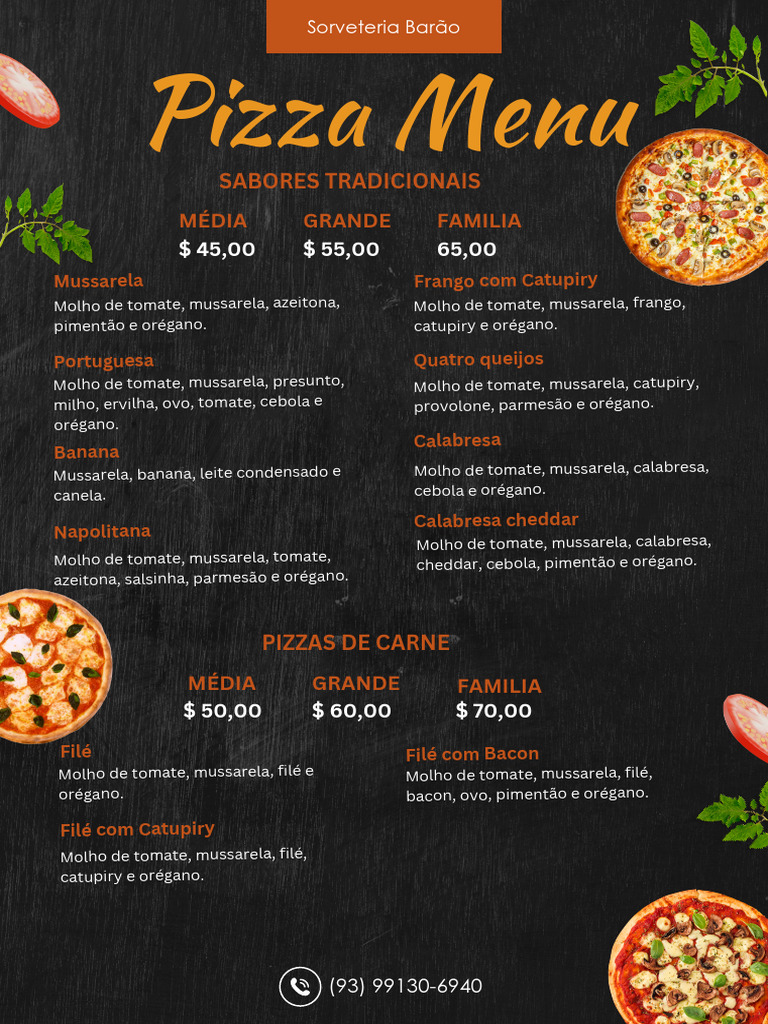Black Orange Modern Pizza Menu | PDF
