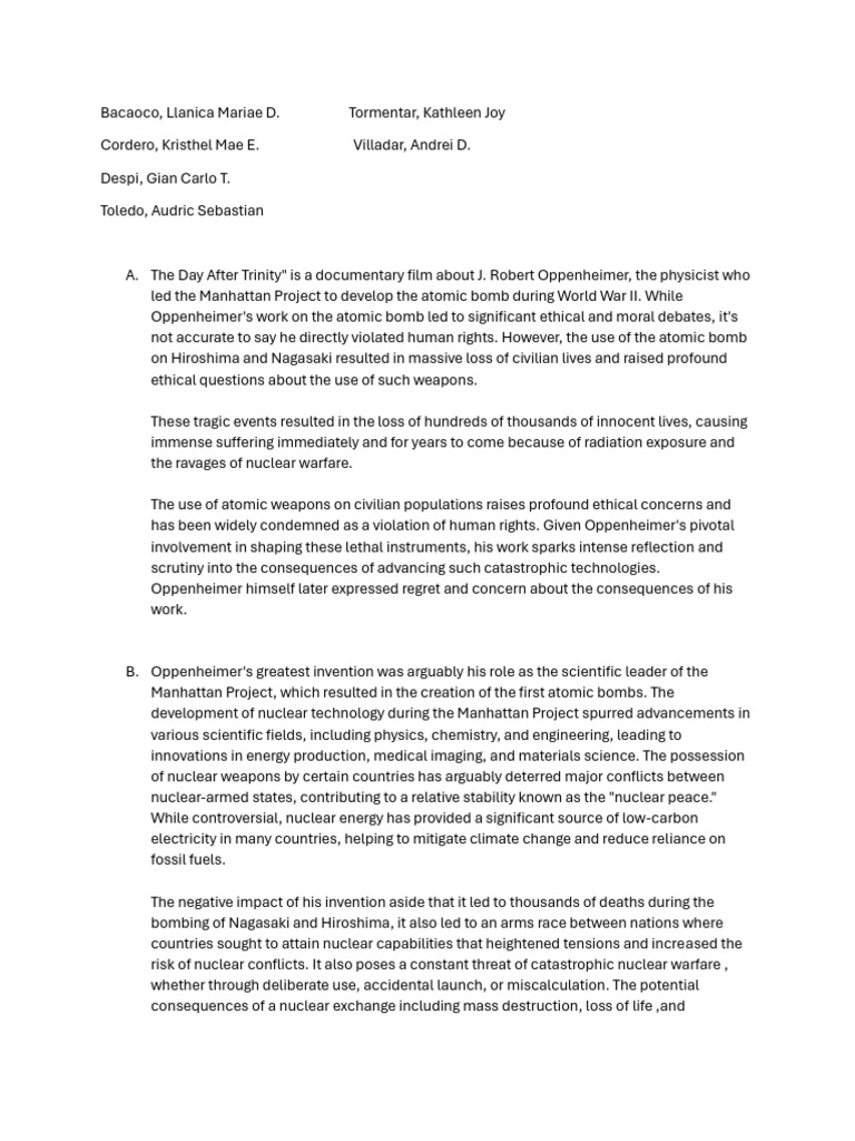 OPPENHEIMER Reaction Paper | PDF | Nuclear Weapons | Nuclear Warfare