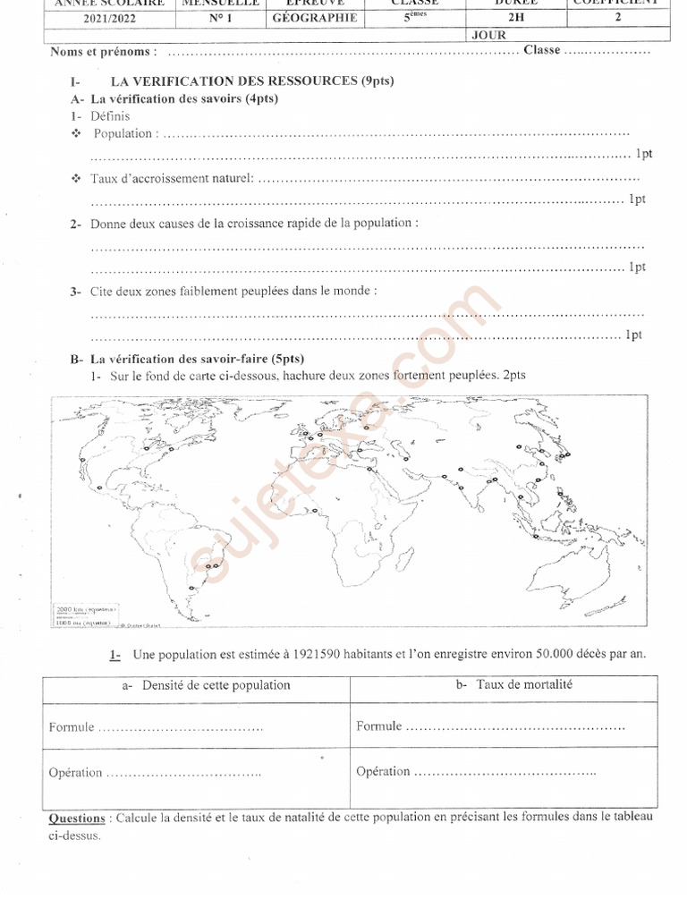 Geographie - Collège Privé Mongo Beti - Évaluation N°1 - Classe de 5ème - Cameroun | PDF