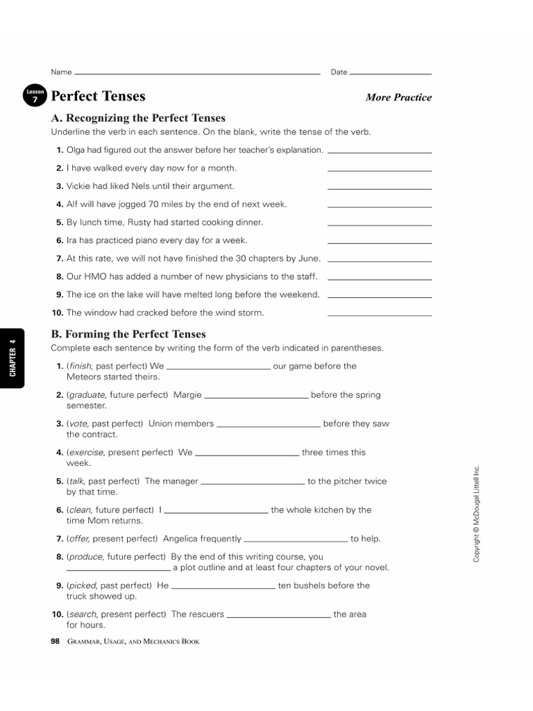 Perfect Tenses 8 | PDF