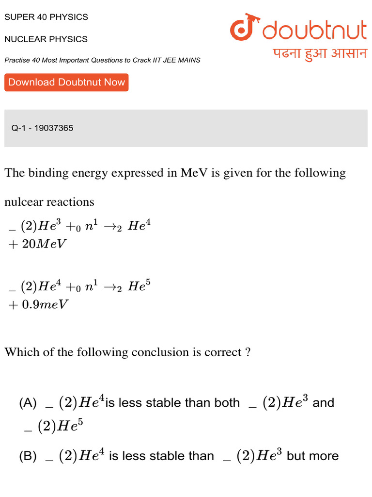 40 Key Nuclear Physics Questions for IIT JEE | PDF | Radioactive Decay ...