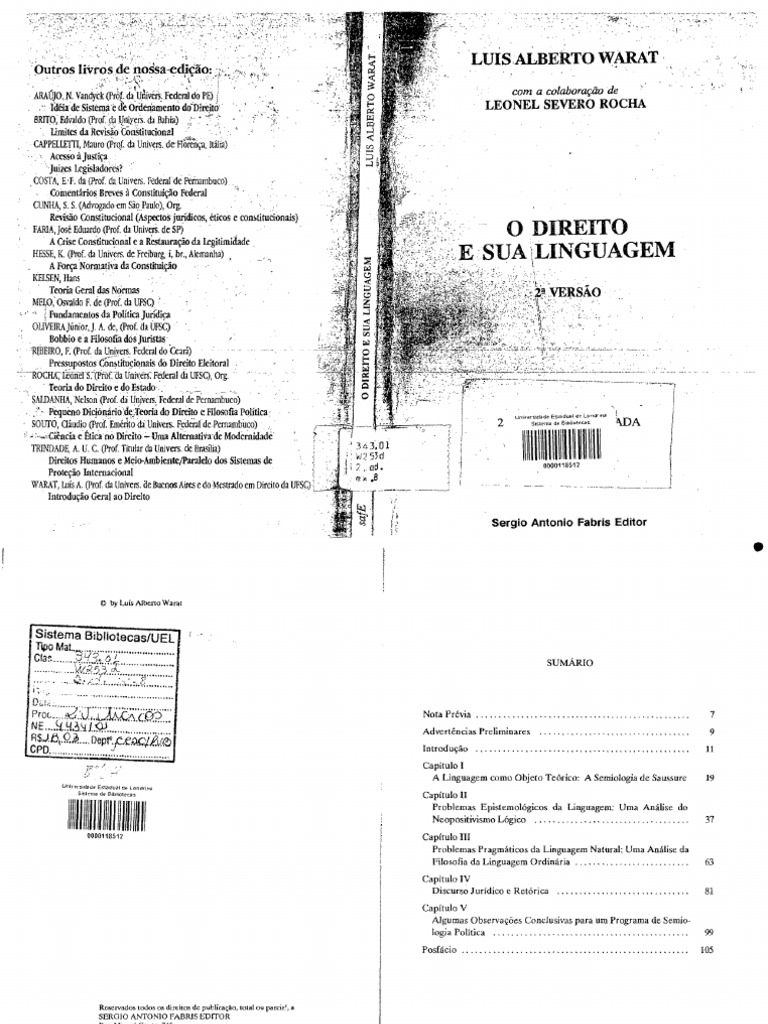 O Direito e Sua Linguagem 2 Versão - Luis Alberto Warat | PDF