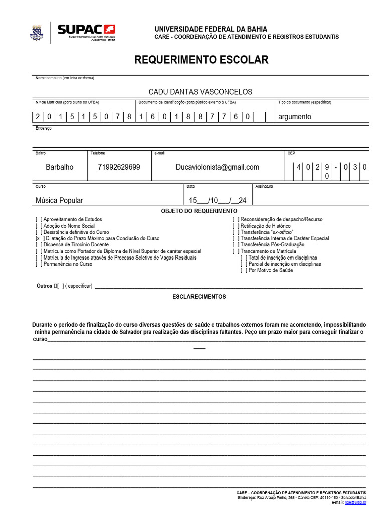 Requerimento Escolar | PDF | Universidade