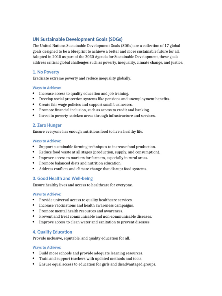 UN Sustainable Development Goals All | PDF | Sustainability | Climate ...