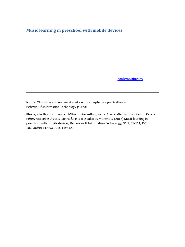 Music Learning in Preschool With Mobile Devices | PDF
