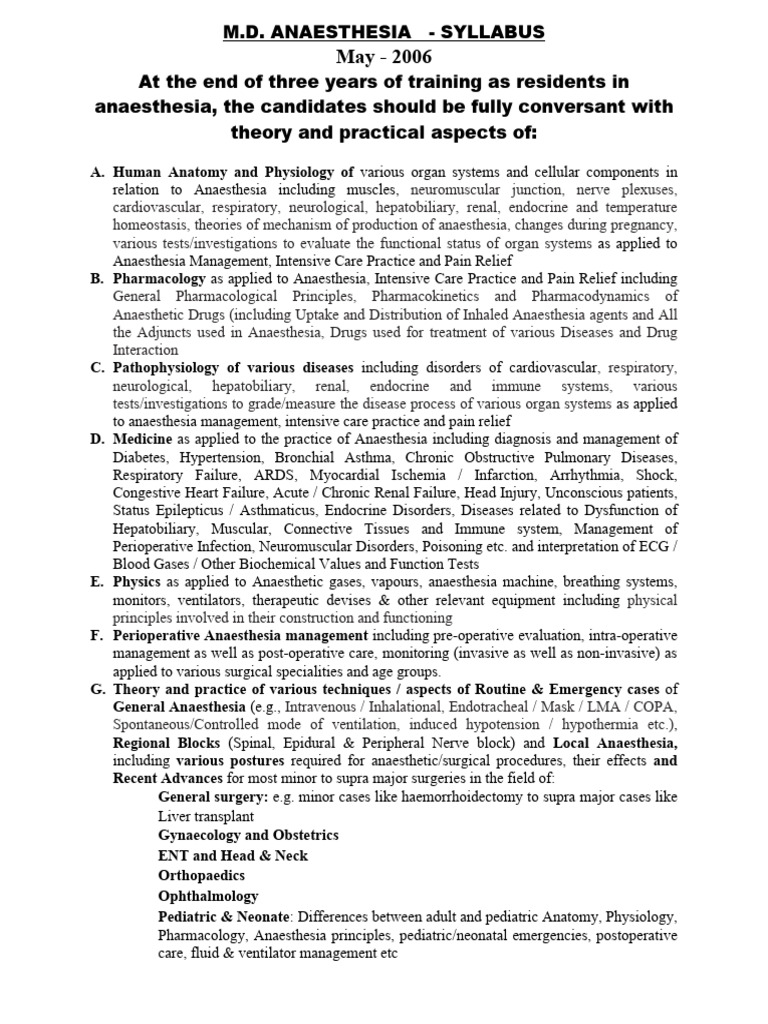 Website Syllabus MD Anaesthesia | PDF