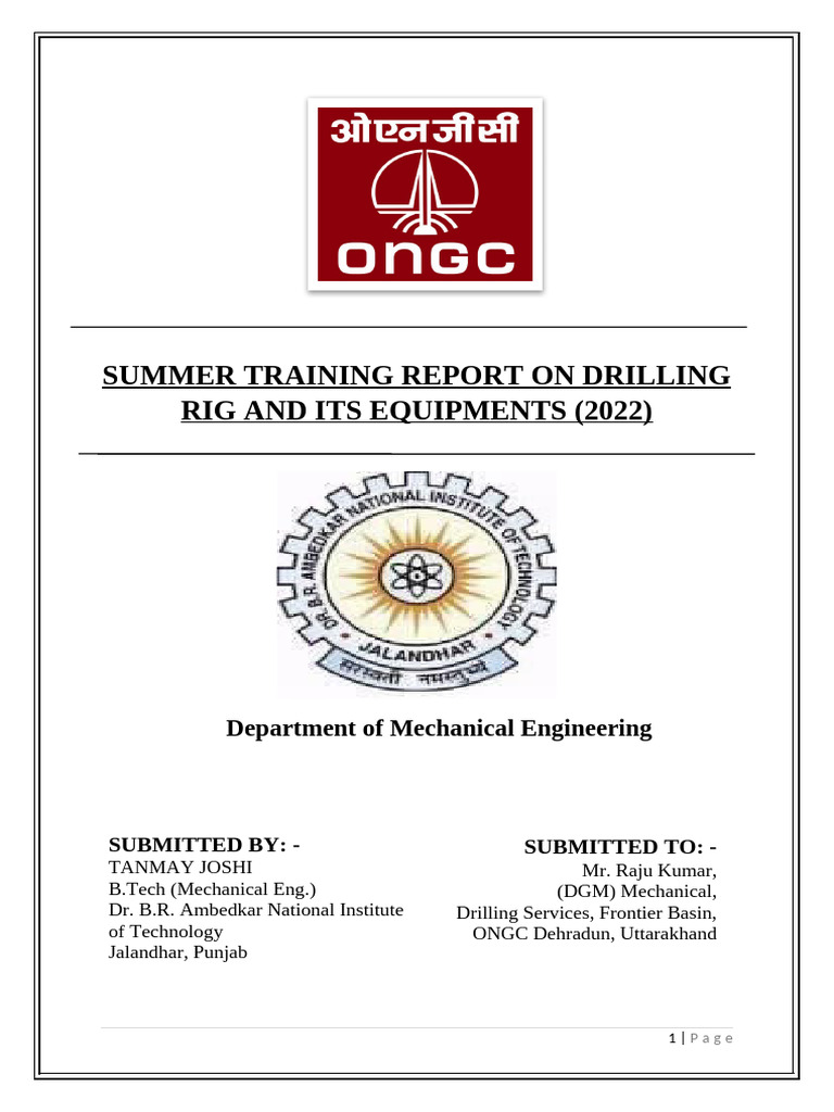 Tanmay Joshi ONGC Report - Cleaned | PDF | Drilling Rig | Pump