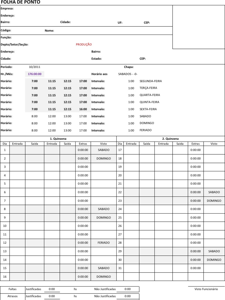 Modelo Cartao de Ponto | PDF