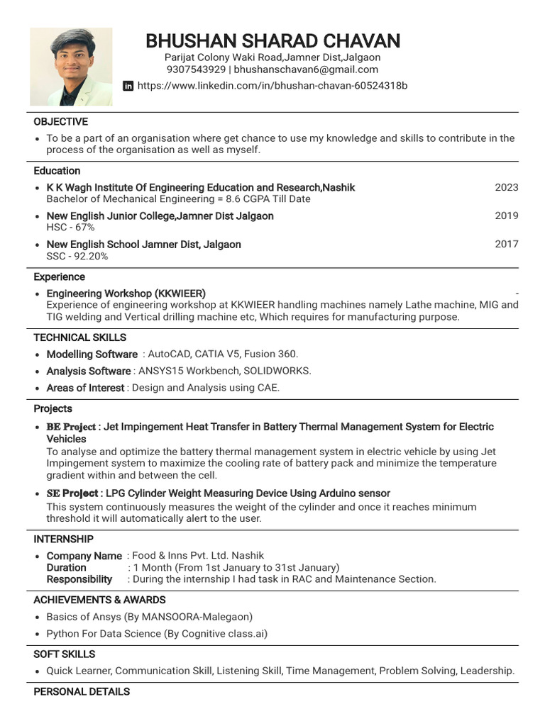 Resume_Bhushan (1) | PDF | Engineering | Mechanical Engineering