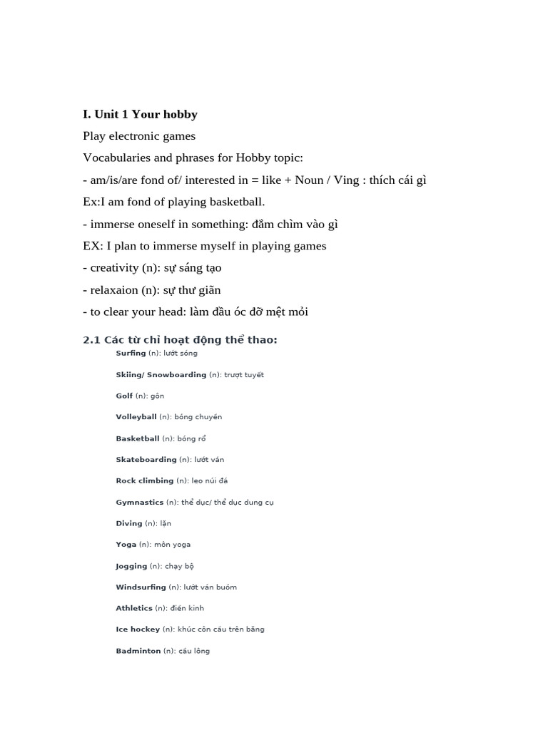 Ôn Spaeking Test Term 1 | PDF