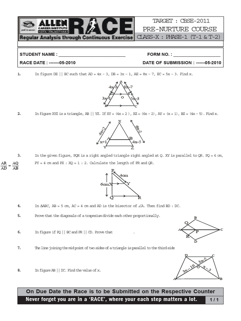 Similar Triangle Test Race-1 | PDF | Triangle | Euclid