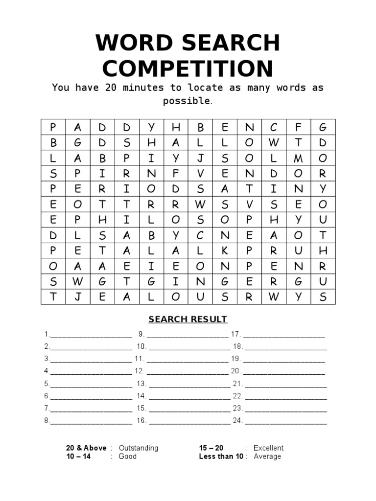 Word Search Competition | PDF
