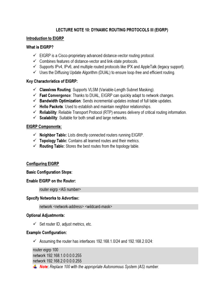 Lecture Note 10 - Dynamic Routing Protocols III (EIGRP) | PDF | Routing ... Lecture Note 10 - Dynamic Routing Protocols III (EIGRP) | PDF | Routing ...