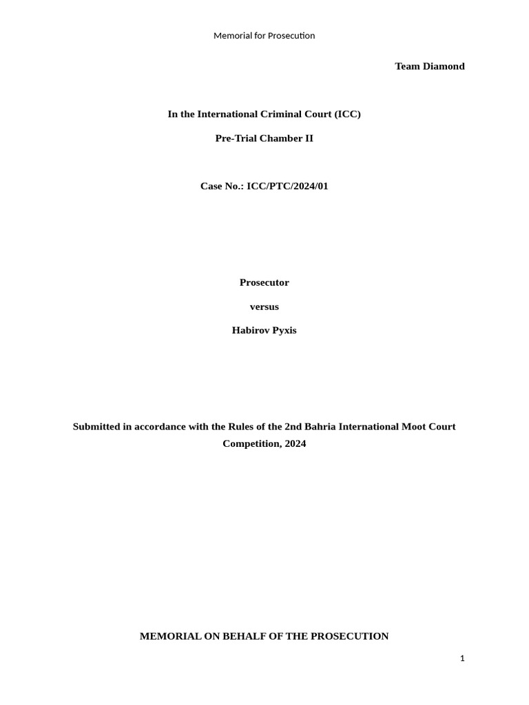 Memorial For Prosecution - Team Diamond | PDF | International Criminal ...