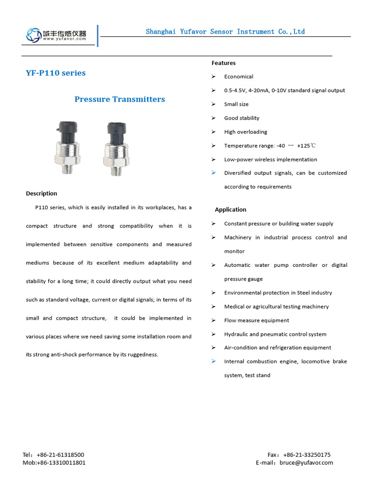 Pressure transmitter Model P110 | PDF | Pressure Measurement ...
