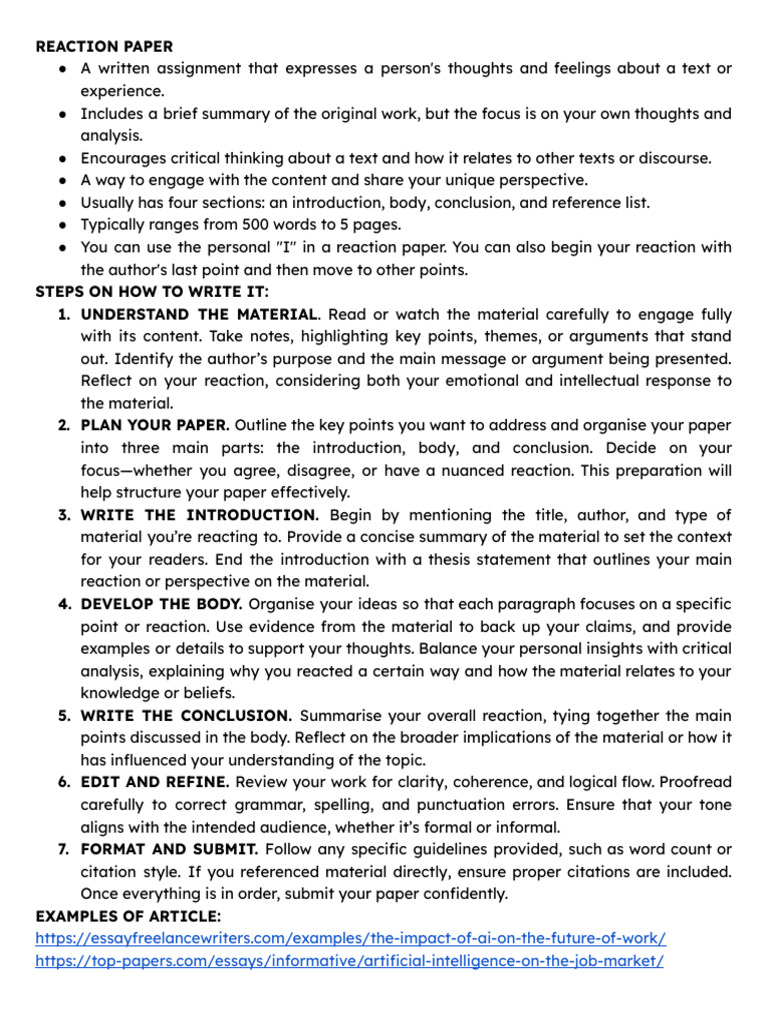 REACTION-CRITIQUE_PAPER_EAPP (1) | PDF | Thought | Critical Thinking