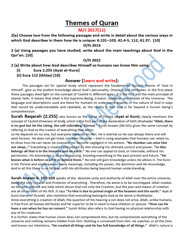 Themes of Quran | PDF | God In Islam | Tawhid