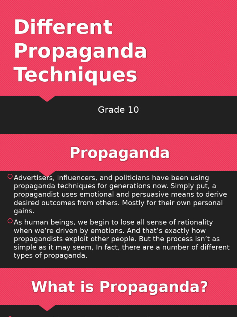 Grade 10 - Different Propaganda Techniques | PDF | Propaganda | Attitude (Psychology)