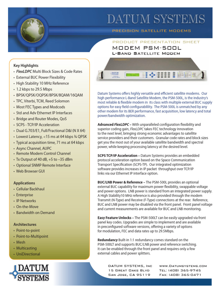 Datum PSM-500L Datasheet | PDF | Modem | Telecommunications