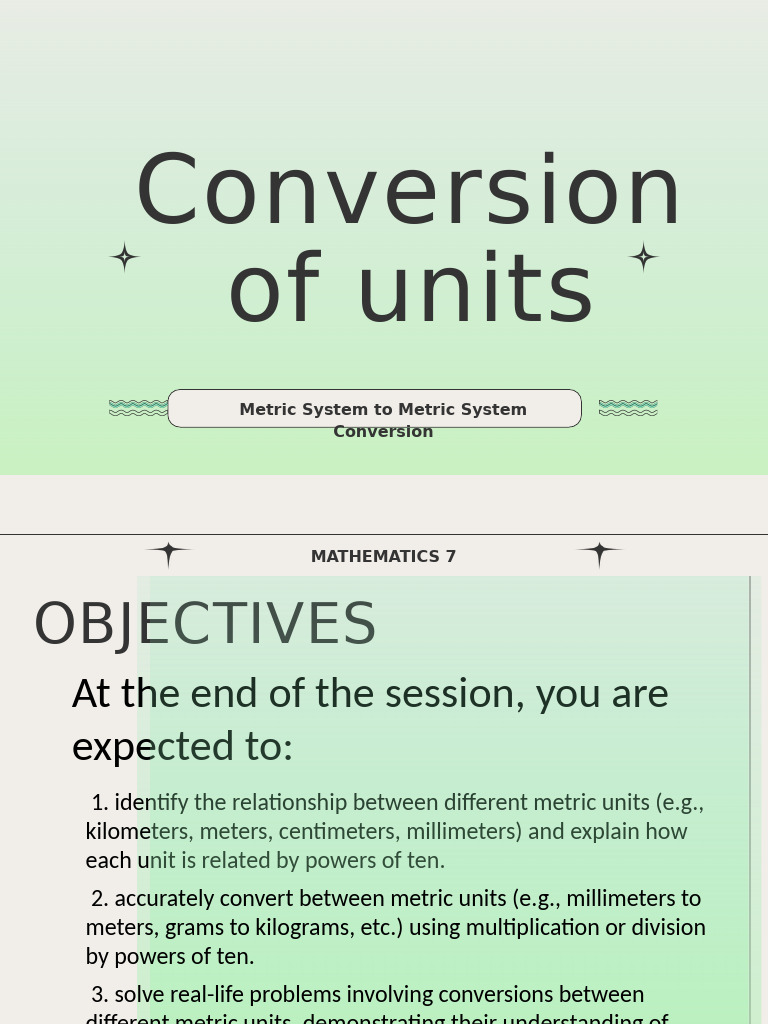 Conversion of Units Metric Unit to Metric Unit | PDF | Litre | Kilogram