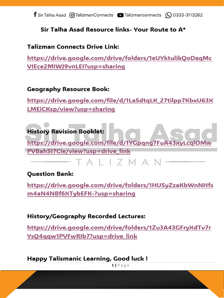 Sir Talha Asad-Resource links 2024 | PDF