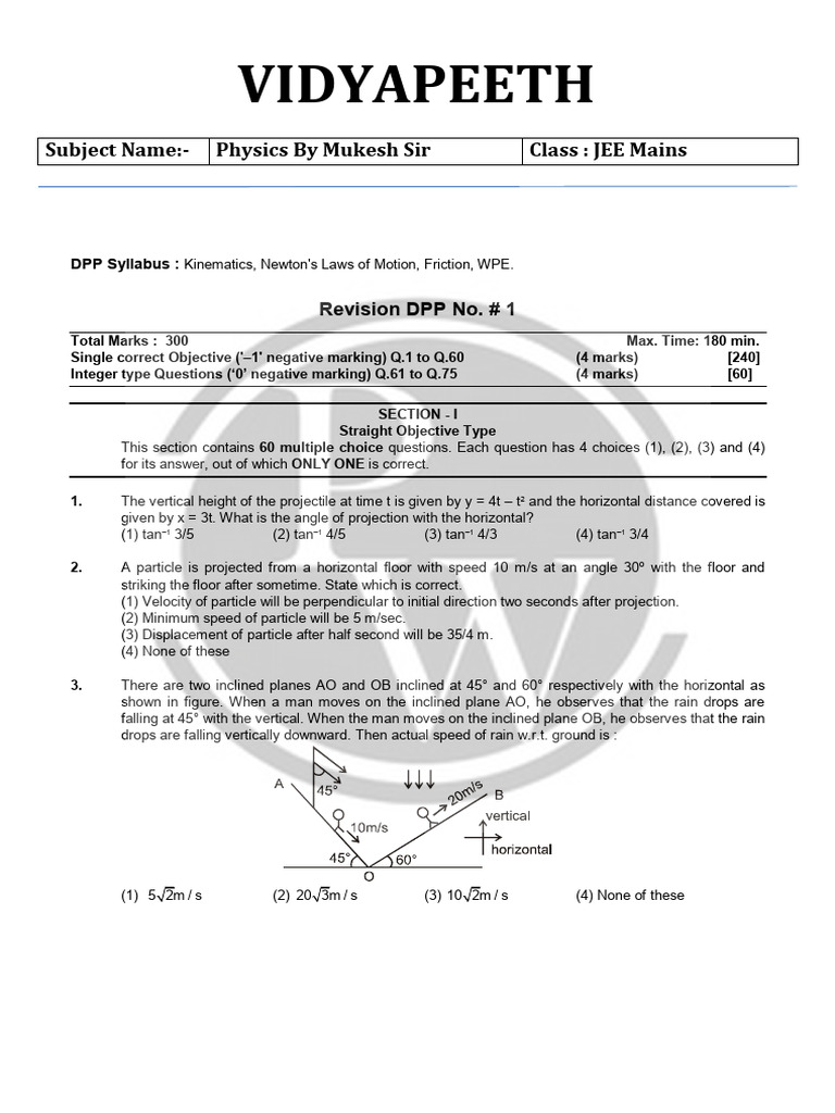 MAIN REVISION DPP 1 | PDF | Force | Acceleration