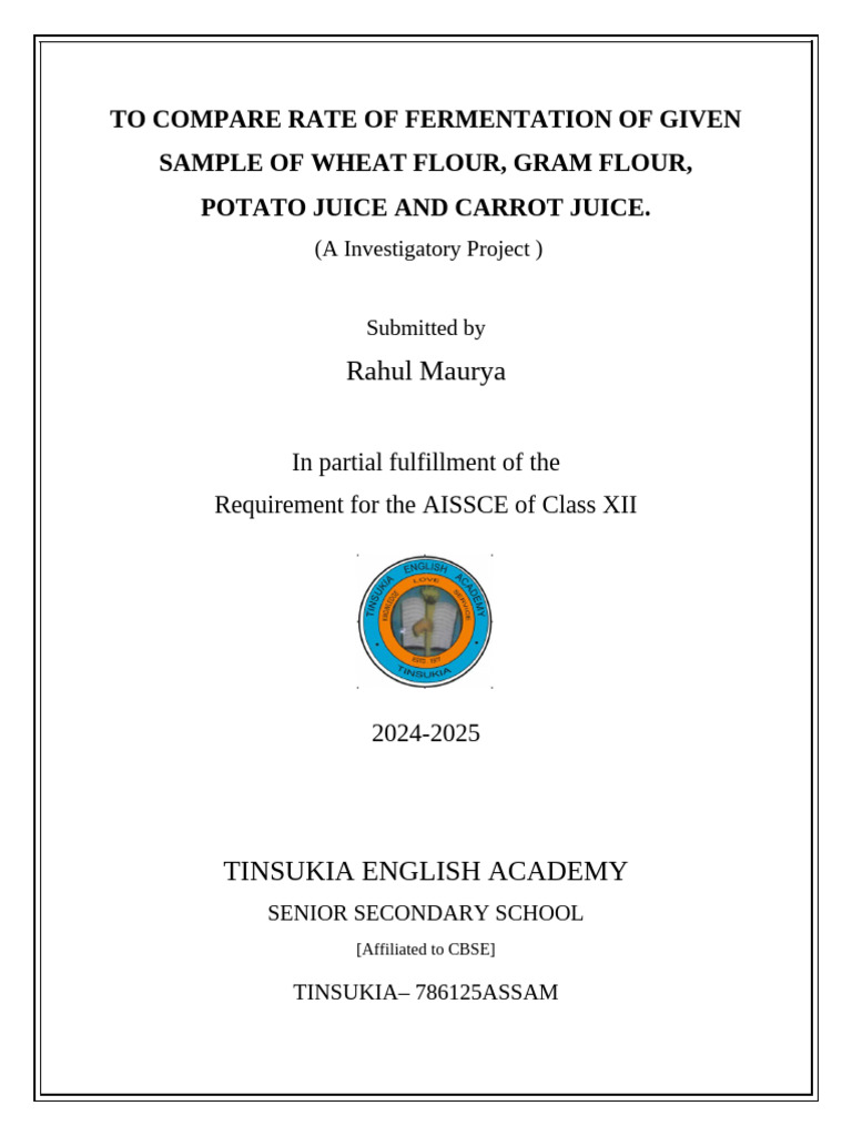 To Compare Rate of Fermentation of Given Sample of Wheat Flour | PDF ...