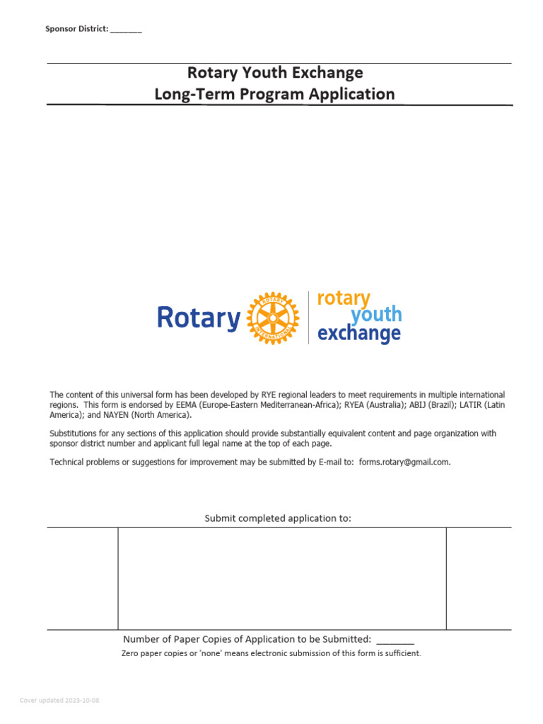 Rotary Youth Exchange Long Term Application Form | PDF | Intentional ...