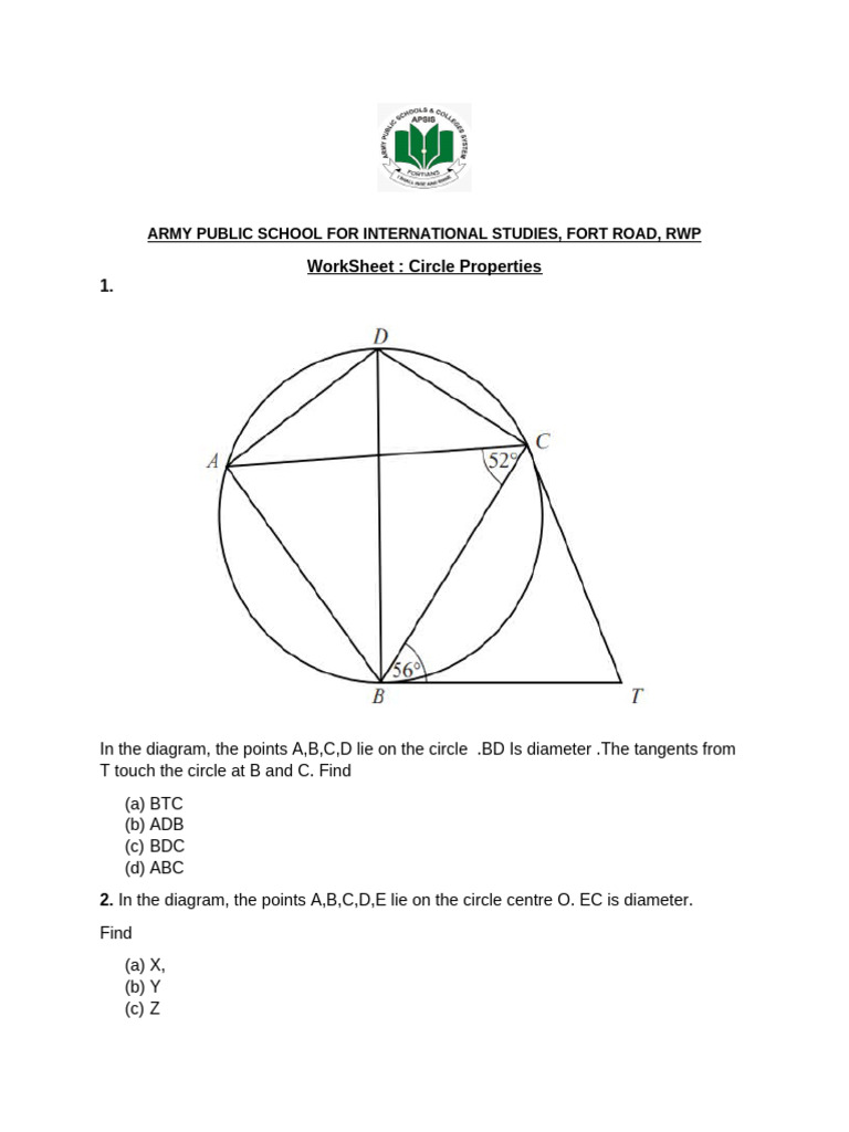 Worksheet Properties of Circle | PDF