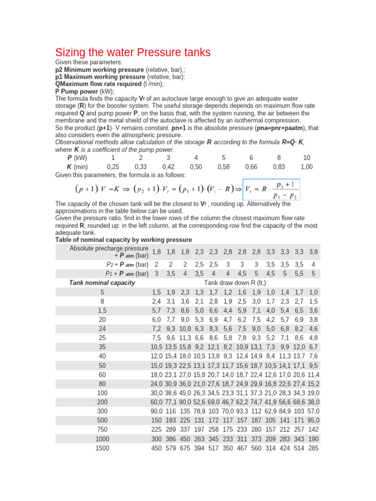 Sizing The Water Pressure Tanks | PDF | Pressure | Water