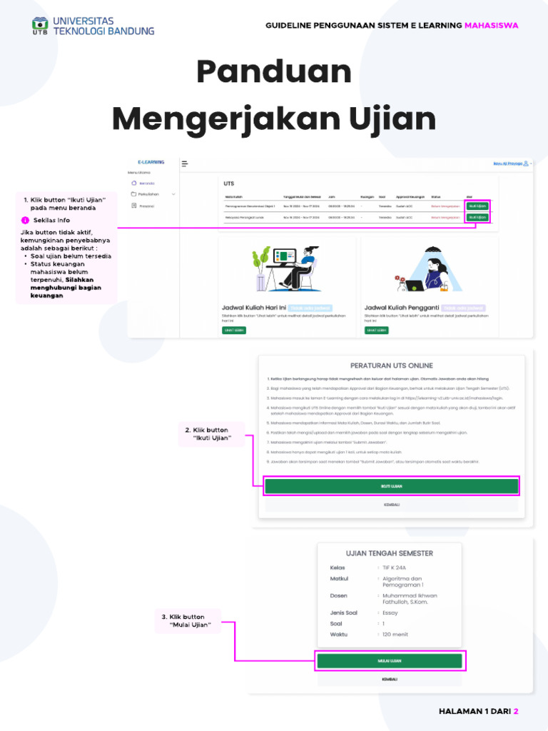 Panduan Mengerjakan Ujian - Mahasiswa | PDF