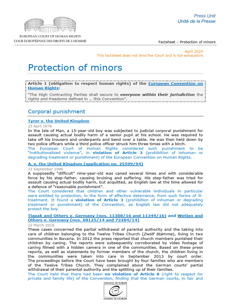 Protection of Minors - ENG | PDF | European Convention On Human Rights ...
